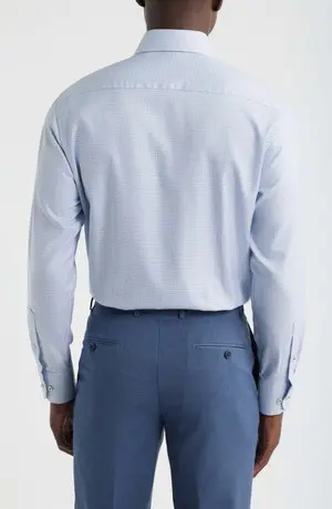 1863 BY ETERNA Modern Fit Check Non-iron Cotton Twill Dress Shirt - Sky