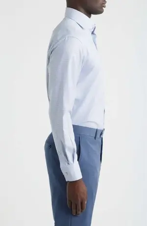 1863 BY ETERNA Modern Fit Check Non-iron Cotton Twill Dress Shirt - Sky