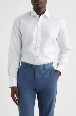 1863 BY ETERNA Modern Fit Dot Pattern Non-iron Cotton Dobby Dress Shirt - White