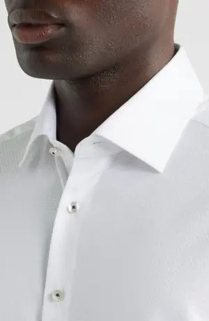 1863 BY ETERNA Modern Fit Dot Pattern Non-iron Cotton Dobby Dress Shirt - White