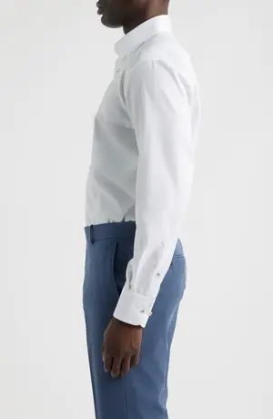 1863 BY ETERNA Modern Fit Dot Pattern Non-iron Cotton Dobby Dress Shirt - White