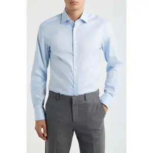 1863 BY ETERNA Slim Fit Dot Pattern Non-iron Cotton Dobby Dress Shirt - Light Blue