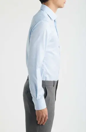 1863 BY ETERNA Slim Fit Dot Pattern Non-iron Cotton Dobby Dress Shirt - Light Blue