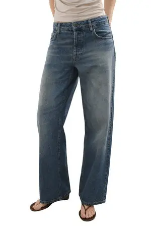 Mango Low Rise Straight Leg Jeans - Medium Blue