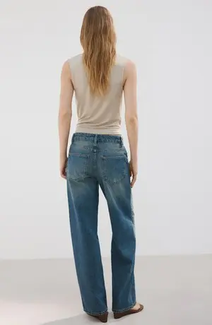 Mango Low Rise Straight Leg Jeans - Medium Blue