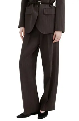 Mango Pleated Pinstripe Suit Trousers - Chocolate