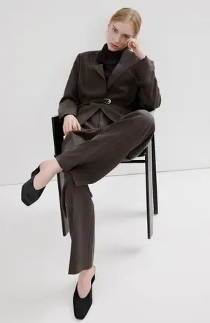 Mango Pleated Pinstripe Suit Trousers - Chocolate