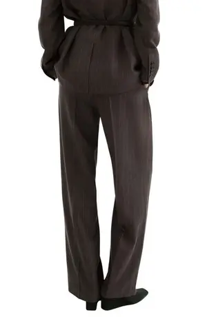 Mango Pleated Pinstripe Suit Trousers - Chocolate