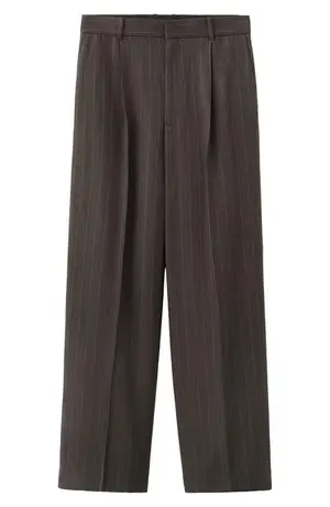 Mango Pleated Pinstripe Suit Trousers - Chocolate