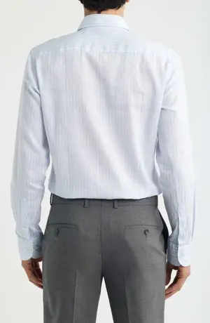 1863 BY ETERNA Slim Fit Stripe Non-iron Cotton & Linen Dress Shirt