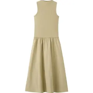 Mango Sleeveless Mock Neck Stretch Cotton Midi Dress - Olive Green