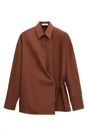 Mango Oversize Faux Wrap Cotton Shirt