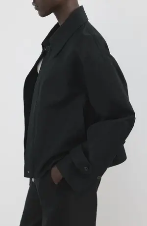 Mango Cotton & Linen Blend Zip Jacket - Black