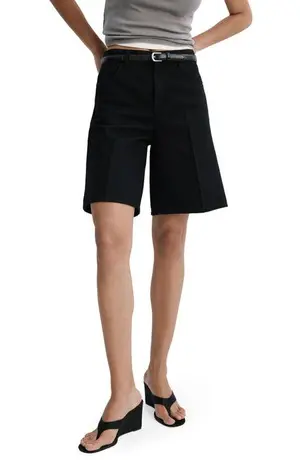 Mango High-waisted Mid-thigh Denim Shorts - Black Denim