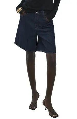 Mango High-waisted Mid-thigh Denim Shorts - Open Blue