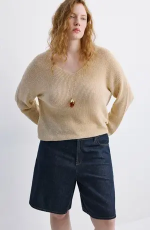 Mango High-waisted Mid-thigh Denim Shorts - Open Blue