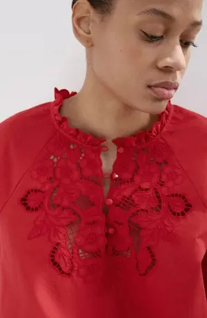 Mango Broderie Anglaise Cotton Top With Ruffle Trim