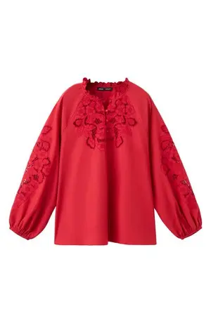 Mango Broderie Anglaise Cotton Top With Ruffle Trim