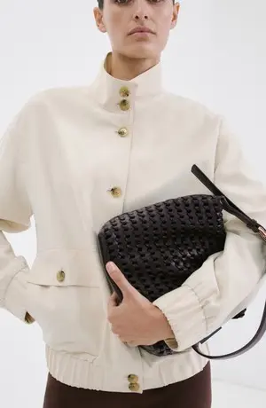 Mango Braided Faux Leather Shoulder Bag
