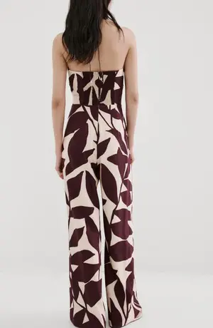 Mango Print Strapless Wide Leg Jumpsuit - Ecru