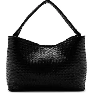 Mango Braided Leather Bucket Bag - Black