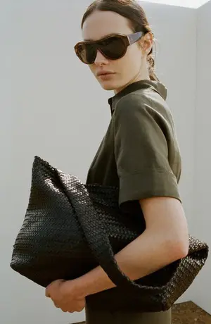 Mango Braided Leather Bucket Bag