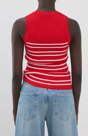 Mango Sleeveless Rib Knit Striped Top
