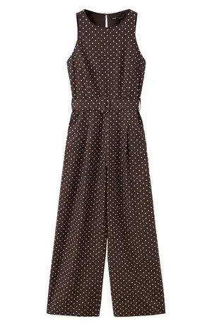 Mango Sleeveless Polka Dot Wide Leg Jumpsuit - Chocolate