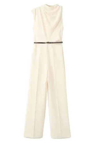 Mango Drape Bodice Belted Straight Leg Jumpsuit - Ecru
