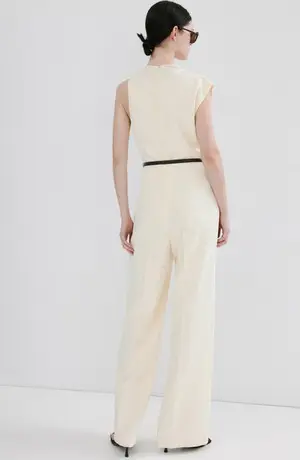 Mango Drape Bodice Belted Straight Leg Jumpsuit