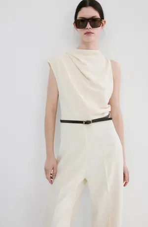Mango Drape Bodice Belted Straight Leg Jumpsuit
