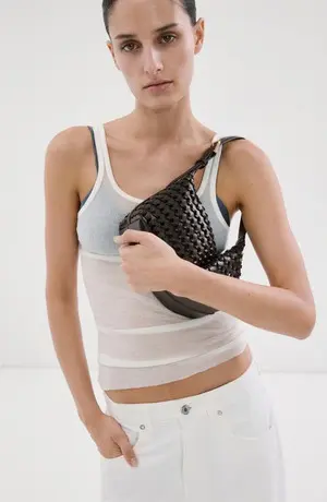 Mango Braided Faux Leather Shoulder Bag