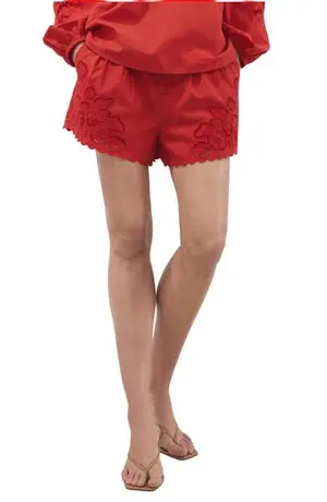 Mango Embroidered Lace Trim Shorts