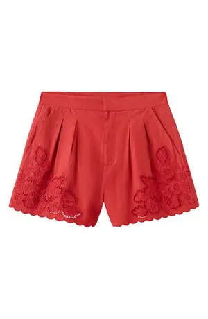 Mango Embroidered Lace Trim Shorts