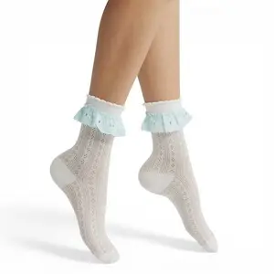 HIGH HEEL JUNGLE BY KATHRYN EISMAN Bobby Lace Frill Trim Cotton Bobby Socks - White