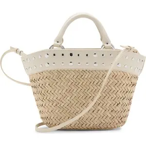 Mango Studded Raffia Bucket Bag - Off White