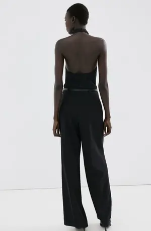 Mango Halter Neck Belted Jumpsuit With Pleated Straight-leg Pants
