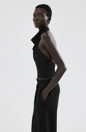 Mango Halter Neck Belted Jumpsuit With Pleated Straight-leg Pants