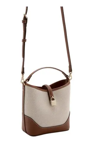 Mango Contrasting Canvas Bucket Bag With Faux- Accents
