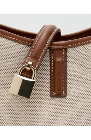 Mango Contrasting Canvas Bucket Bag With Faux- Accents