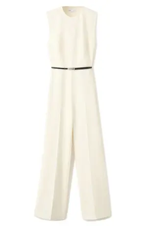 Mango Open Back Belted Wide Leg Jumpsuit - Vanilla