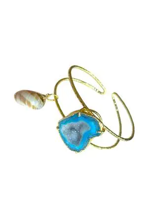 MAGPIE ROSE Magpie Rose Gold Vermeil Bangle With Druzy And Shell Accents Blue/gold