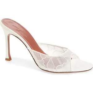 Amina Muaddi Alexa Lace Slide Stiletto Sandals - Ivory