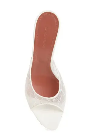 Amina Muaddi Alexa Lace Slide Stiletto Sandals - Ivory