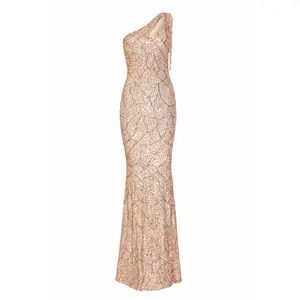 SOHUMAN Sequin Embellished One-shoulder Maxi Dress