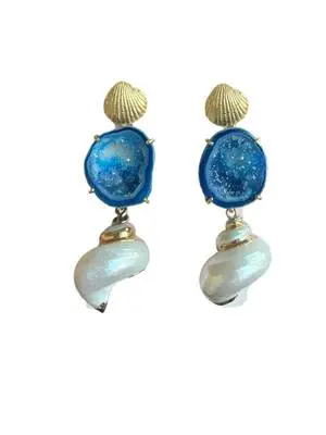 MAGPIE ROSE Magpie Rose Lagoon Drop Earrings With Geode And Shell
