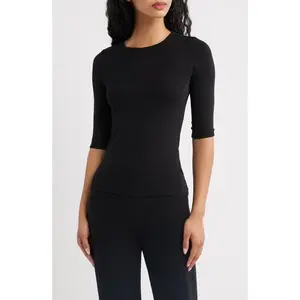 ARTLESS FOREVER Three-quarter Sleeve Crewneck Top - Black