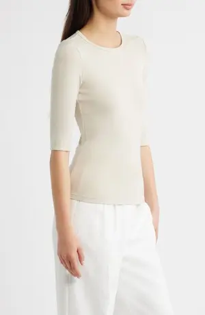 ARTLESS FOREVER Three-quarter Sleeve Crewneck Top - Stone