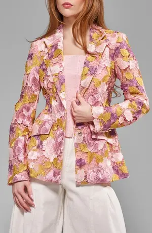 AZALEA WANG Floral Lace Blazer - Pink Multi