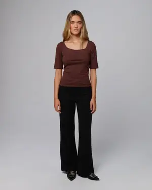 JUANA Hemp Essentials Asymmetrical Neckline Tee - Cocoa